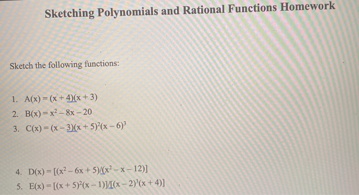 Solved Sketching Polynomials and Rational Functions Homework | Chegg.com