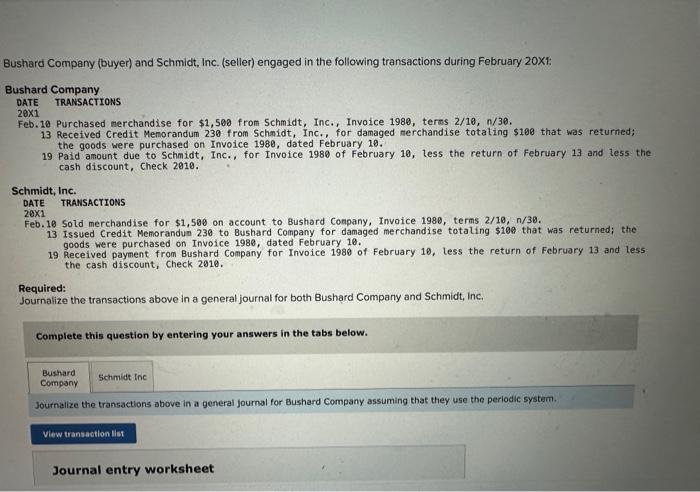 Solved Bushard Company (buyer) and Schmidt, Inc. (seller) | Chegg.com