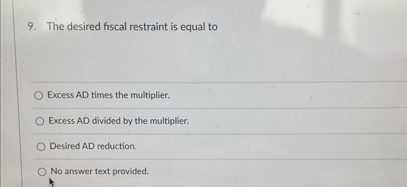 Solved The desired fiscal restraint is equal toExcess AD | Chegg.com