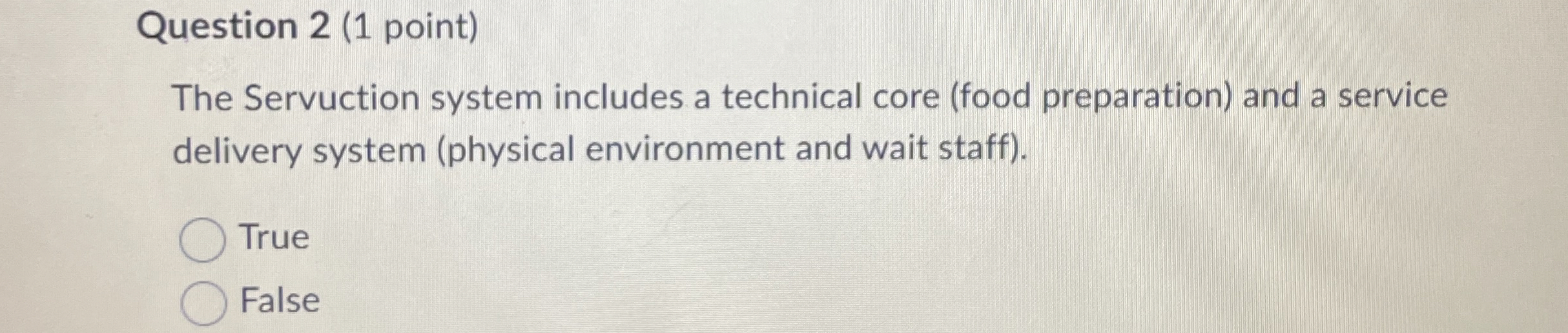 Solved Question 2 (1 ﻿point)The Servuction system includes a | Chegg.com