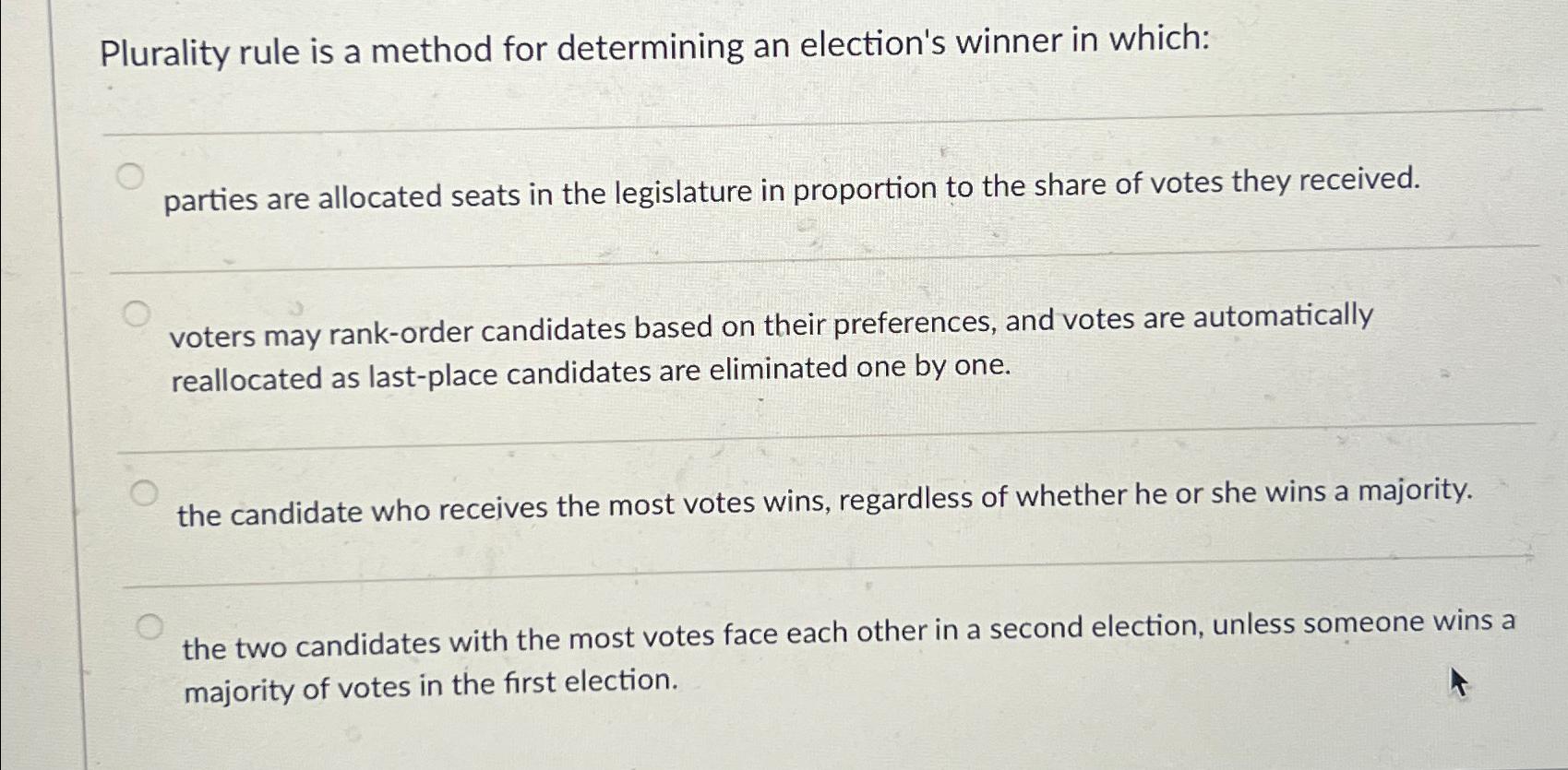 Plurality rule is a method for determining an | Chegg.com