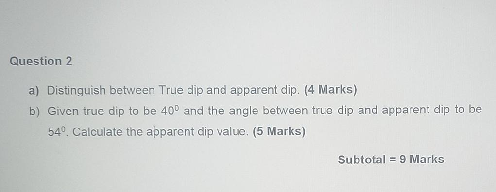 Solved Question 2 a) Distinguish between True dip and | Chegg.com