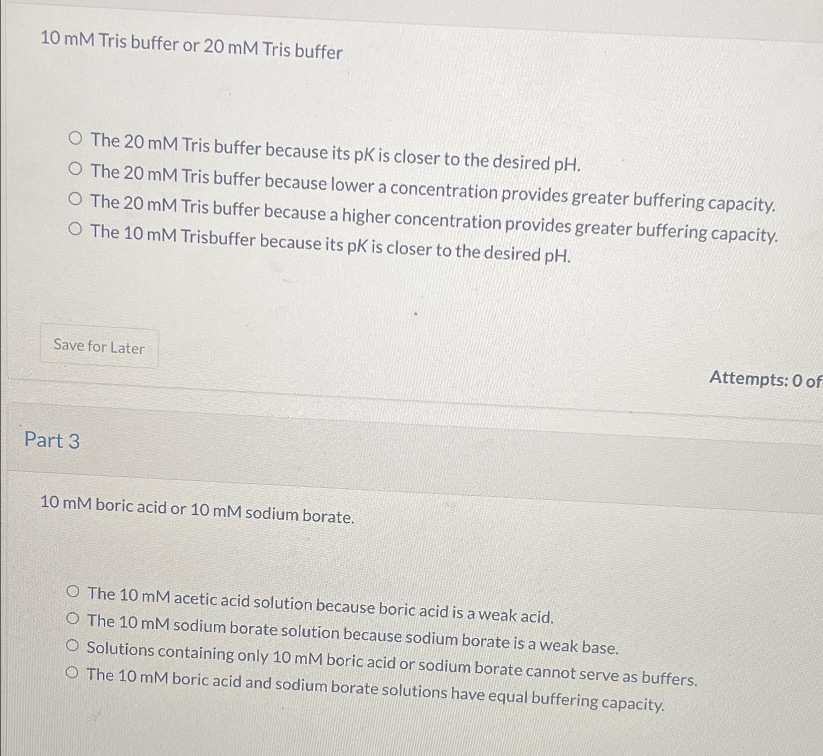 Solved 10mM Tris buffer or 20mM Tris buffer\\nThe 20mM Tris | Chegg.com