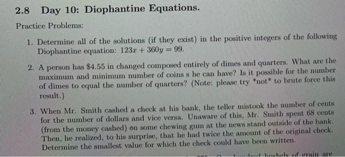 Solved 2 8 Day 10 Diophantine Equations Practice Problems