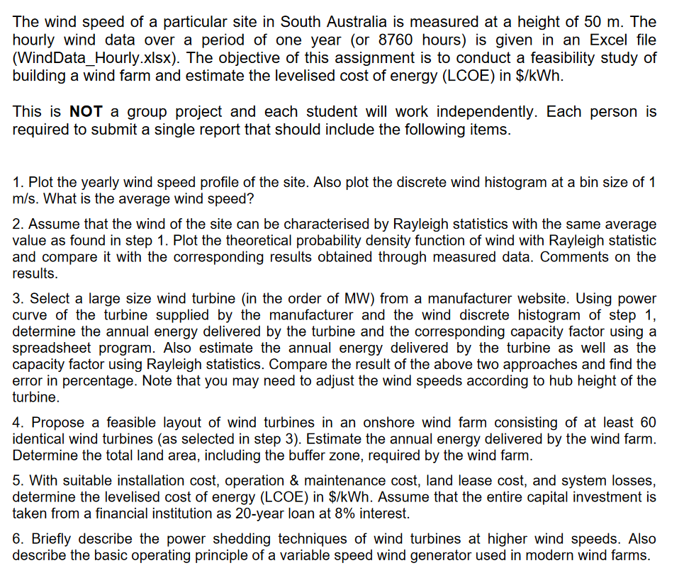 Solved The Wind Speed Of A Particular Site In South Chegg Solved The Wind Speed Of A Particular Site In South Chegg