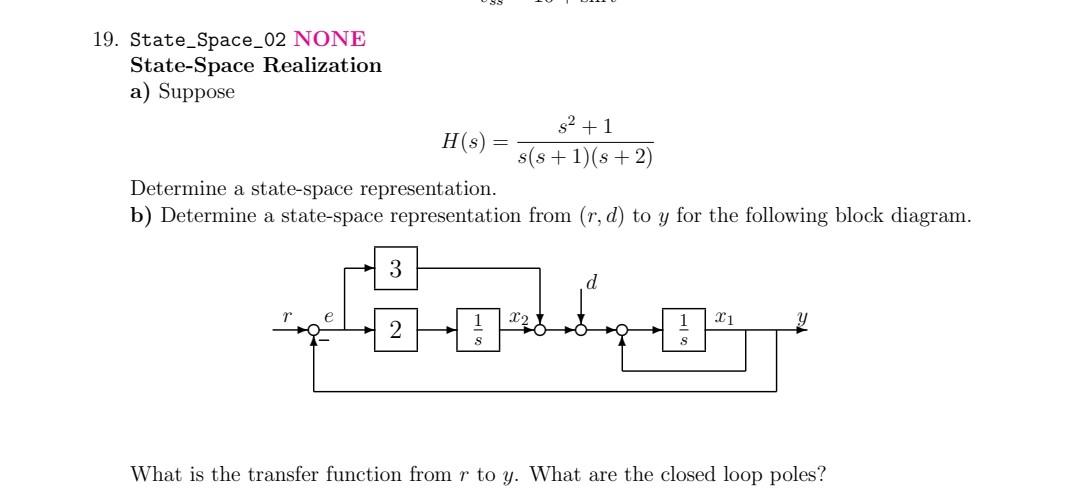 Solved 19 State Space 02 None State Space Realization A