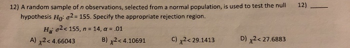 Solved 12 12 A Random Sample Of N Observations Selected