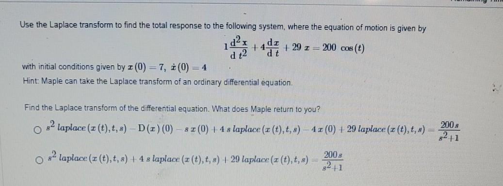 Solved Use the Laplace transform to find the total response | Chegg.com