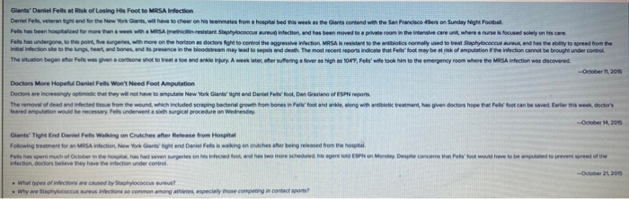 Solved Giants' Daniel Fells at Risk of Losing His Footto | Chegg.com