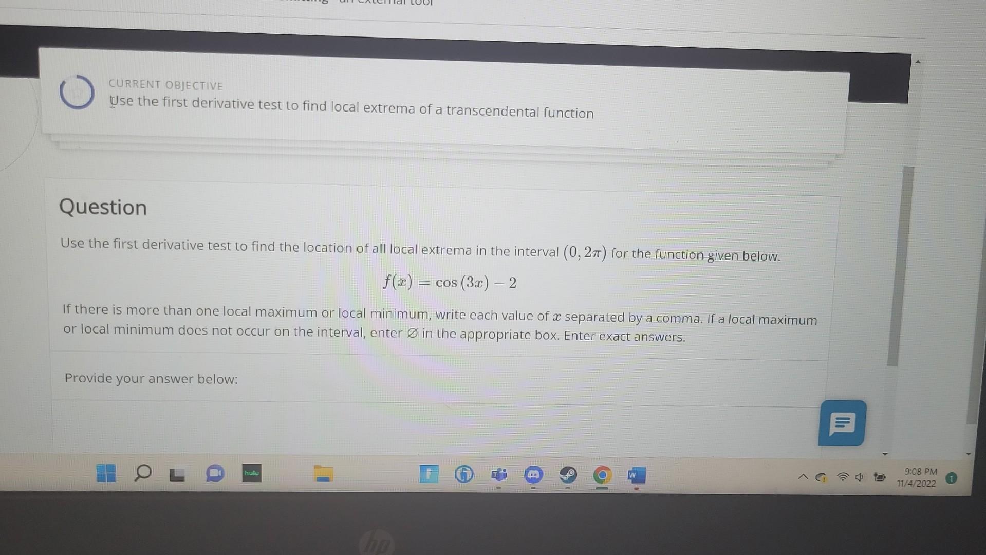 Solved Given the function of f(x)=−4x2+x−2 on the interval | Chegg.com