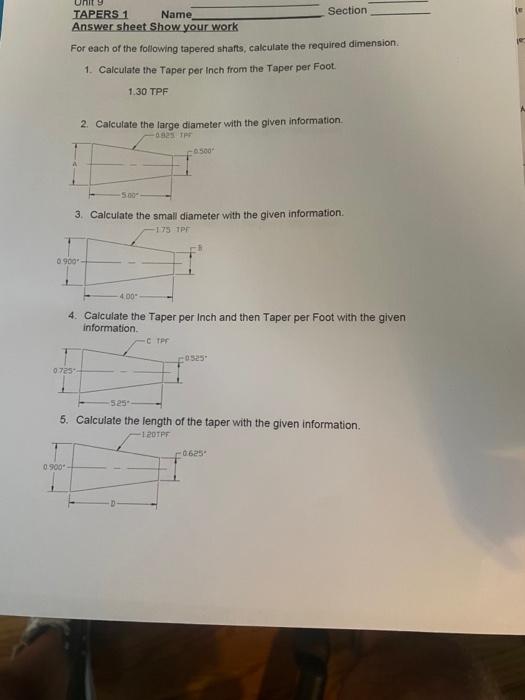 Solved For each of the following tapered shafts, calculate | Chegg.com