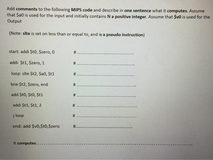 Solved Add comments to the following MIPS code and describe | Chegg.com