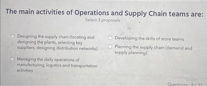 Solved The main activities of Operations and Supply Chain | Chegg.com