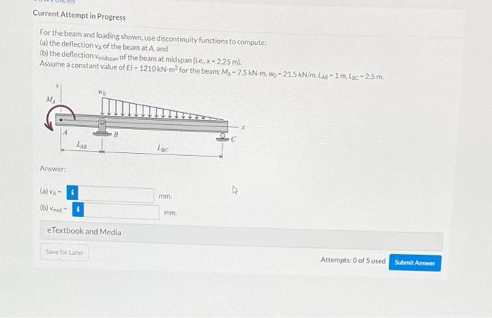 Solved For the beam and loading shown, use discontinuity | Chegg.com