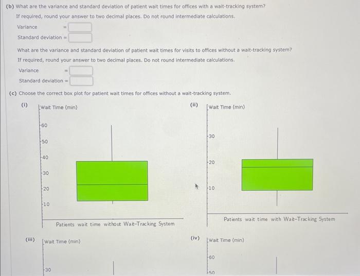 Solved (d) Choose the correct box plot for patient wait | Chegg.com
