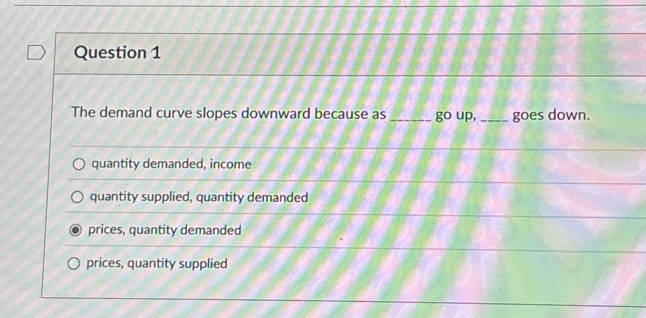 Solved Question 1The demand curve slopes downward because as | Chegg.com