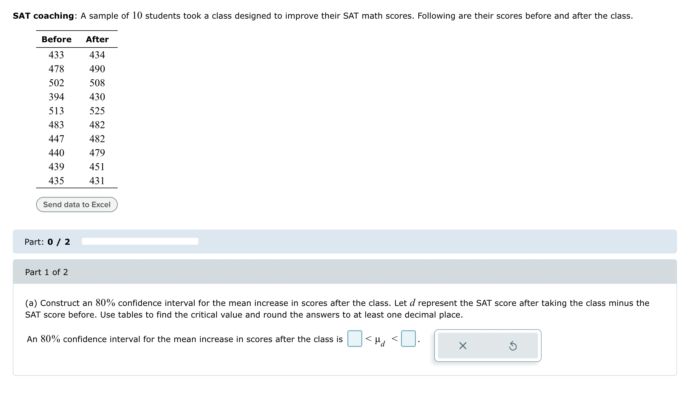 Solved SAT coaching: A sample of 10 ﻿students took a class | Chegg.com