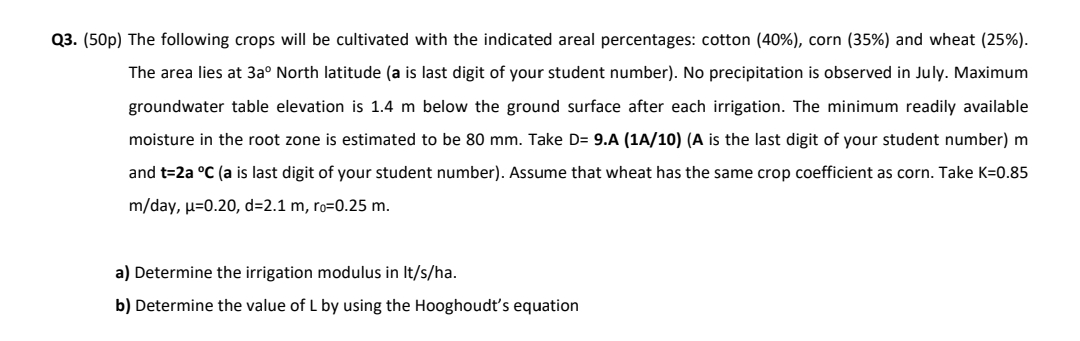Solved Q3. (50p) ﻿The following crops will be cultivated | Chegg.com