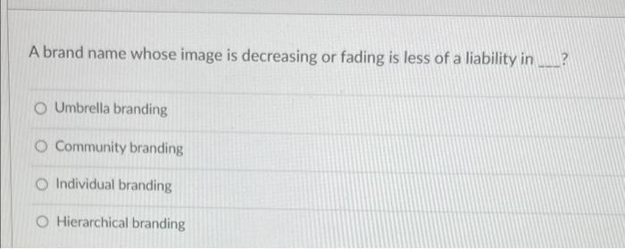Solved A brand name whose image is decreasing or fading is | Chegg.com