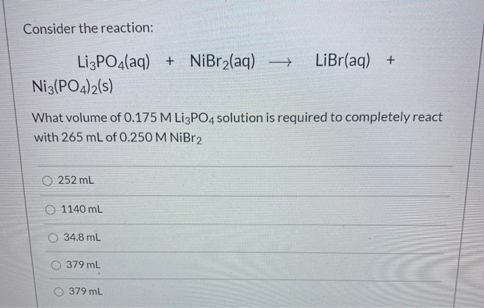 Solved Consider the reaction: + NiBr2(aq) → LiBr(aq) + | Chegg.com