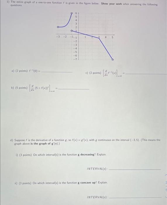 Solved 1) The entire graph of a one-to-one function f is | Chegg.com