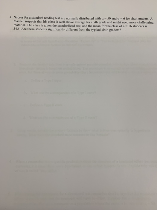 Solved 4. Scores for a standard reading test are normally | Chegg.com