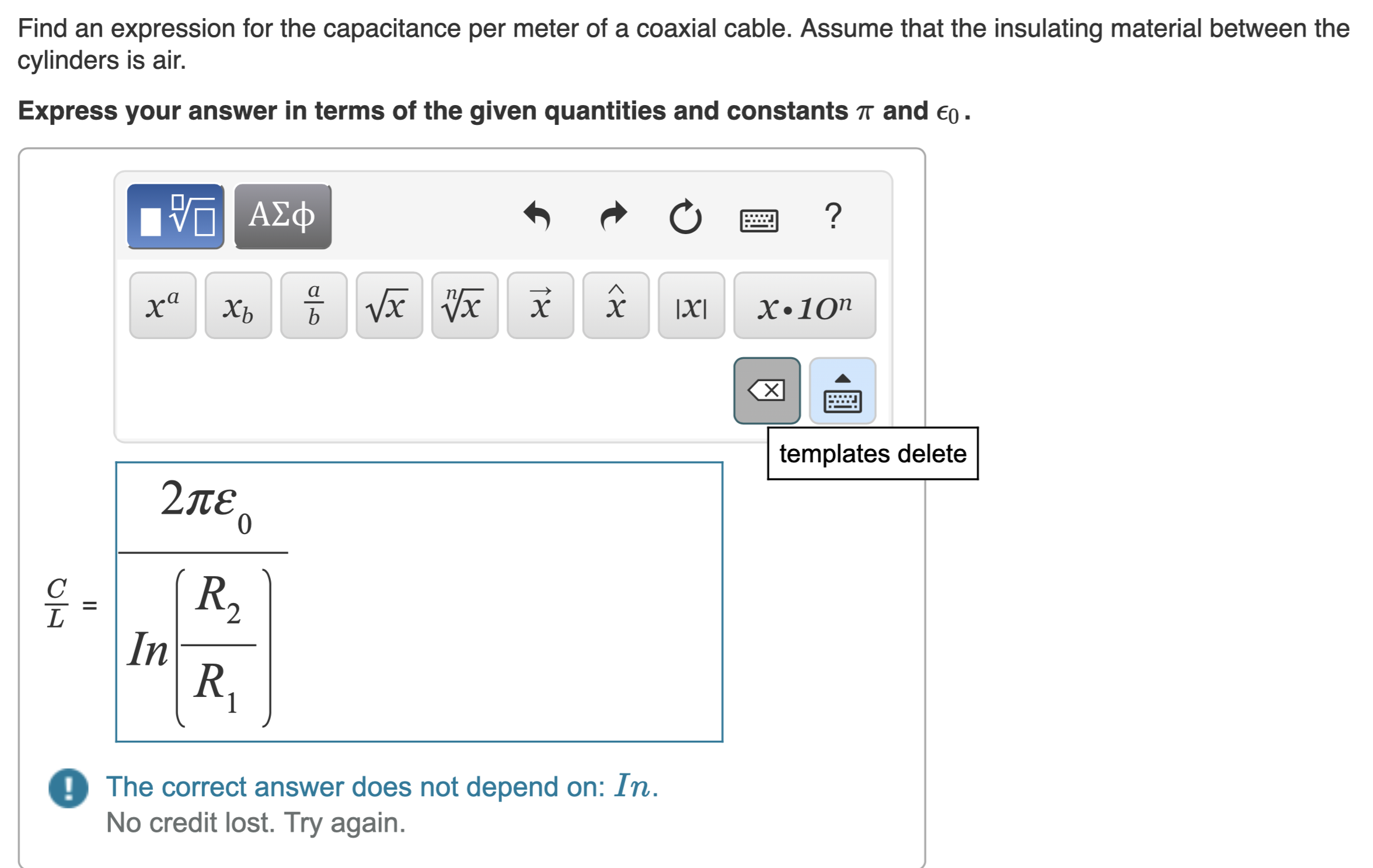 Solved Find an expression for the capacitance per meter of a | Chegg.com