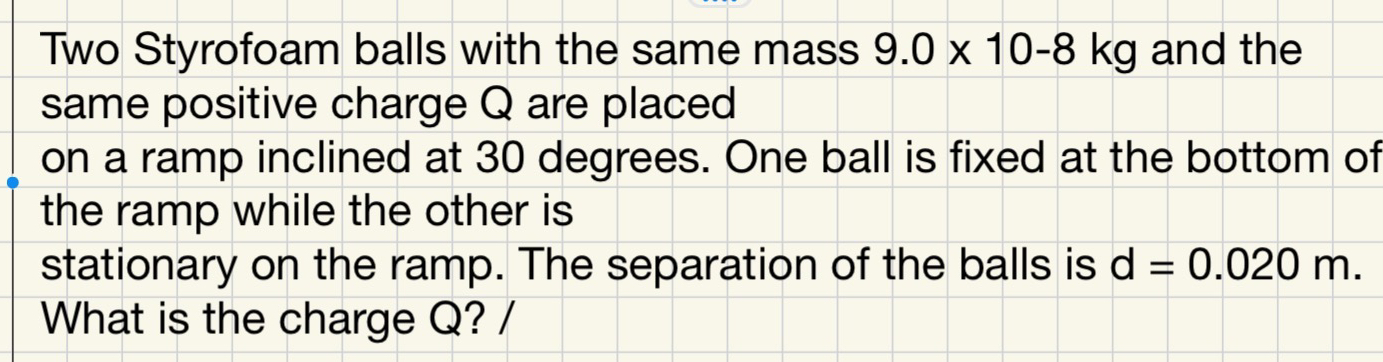 Solved Two Styrofoam balls with the same mass 9.0×10-8 kg | Chegg.com