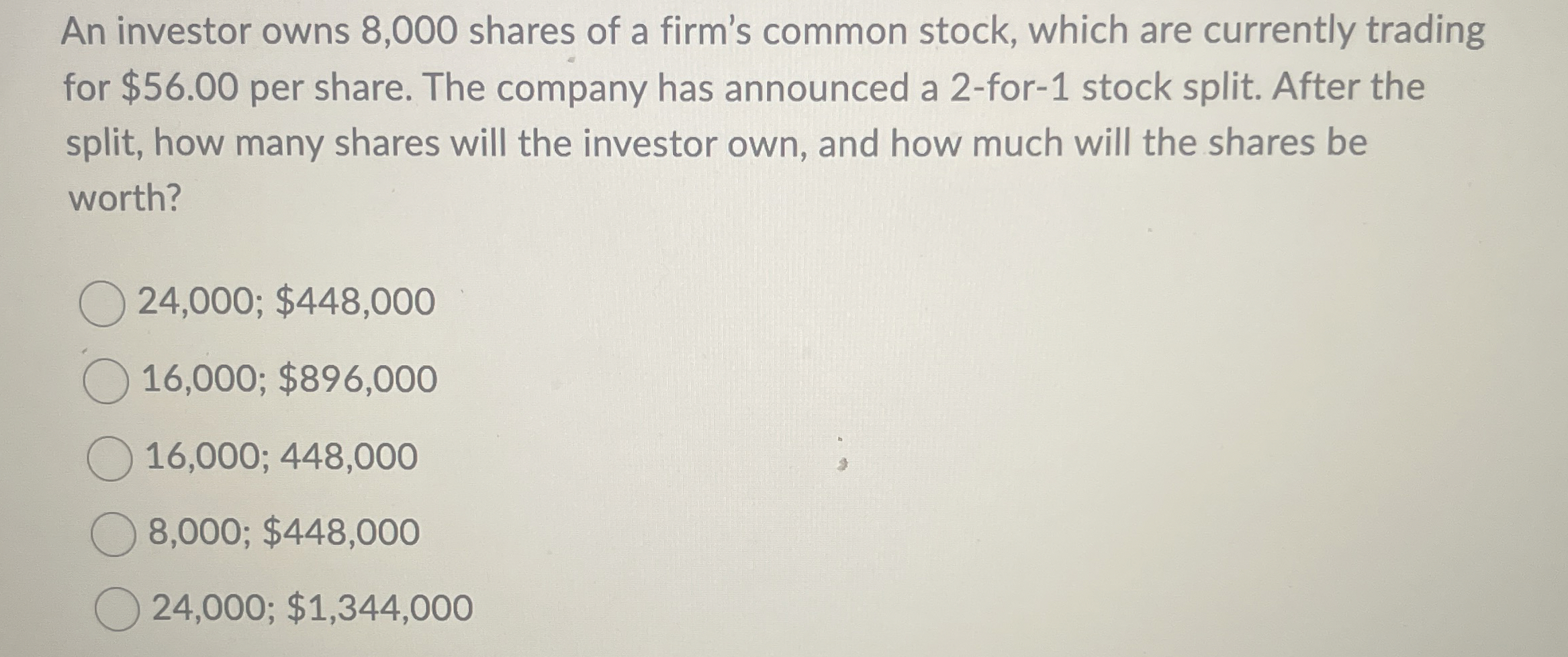 Solved An investor owns 8,000 ﻿shares of a firm's common | Chegg.com