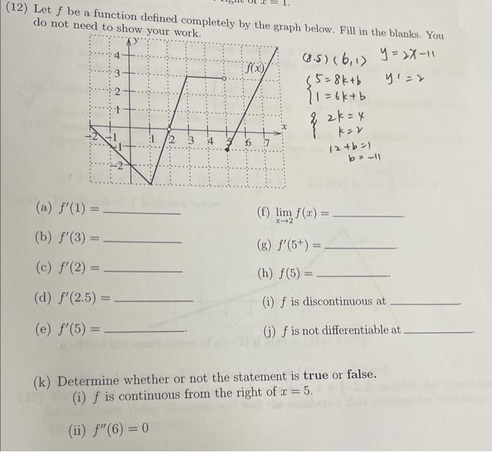 Solved 2) Let f be a function defined completely by the | Chegg.com
