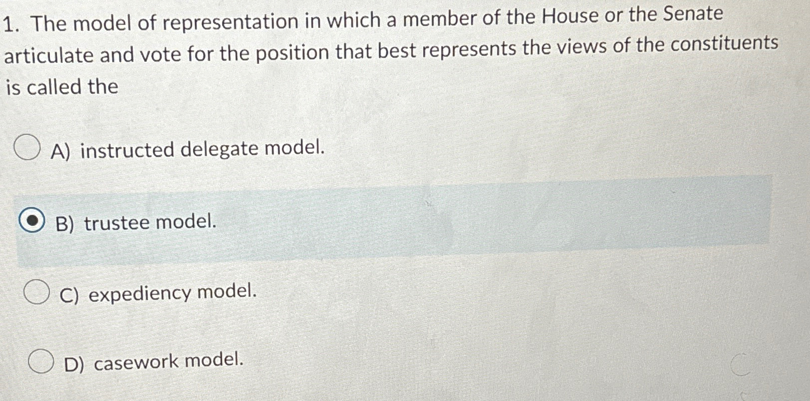 Solved The model of representation in which a member of the | Chegg.com