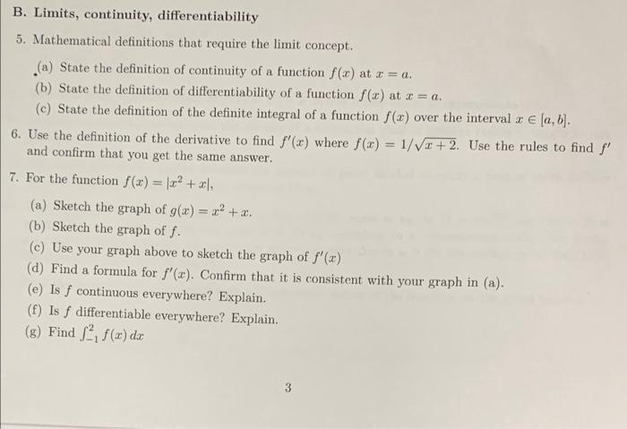 Solved B. Limits, continuity, differentiability 5. | Chegg.com