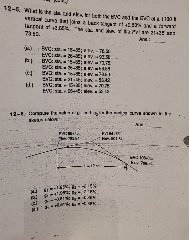Solved 12-1. Given the following vertical curve data, what | Chegg.com