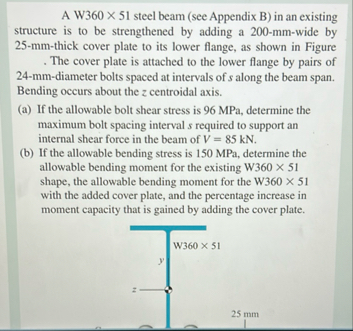 Solved A W360 ×51 ﻿steel beam (see Appendix B) ﻿in an | Chegg.com