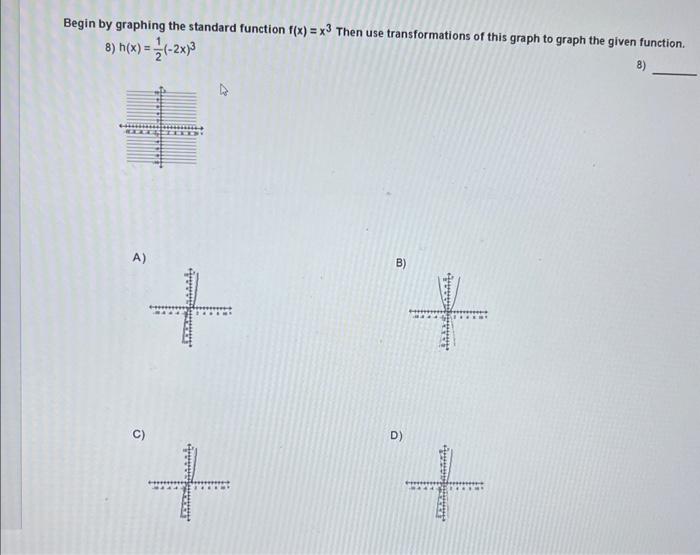 Solved Begin by graphing the standard function f(x)=x3 Then | Chegg.com