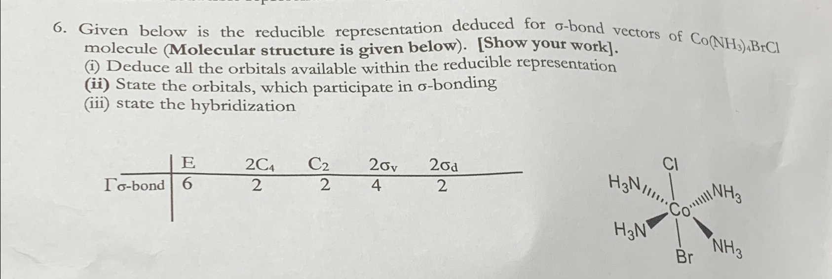 Solved Help! Given below is the reducible representation | Chegg.com