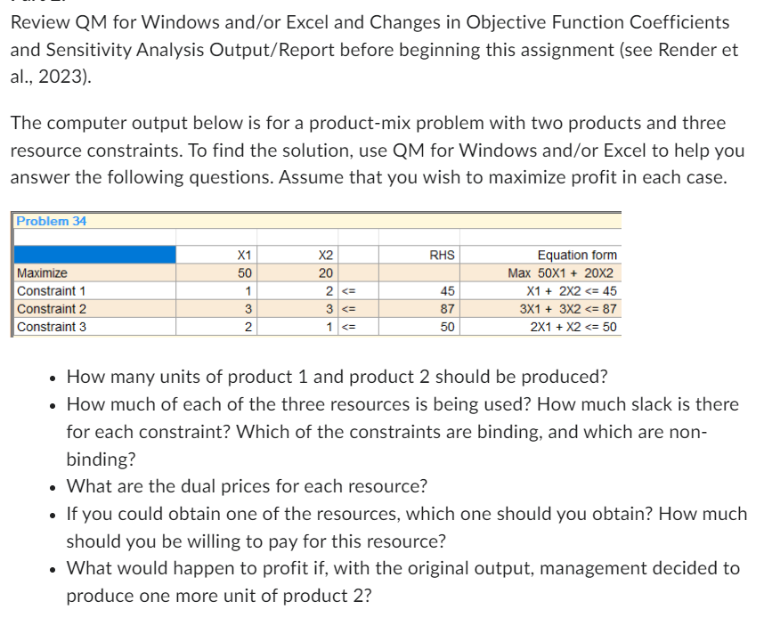Solved Review QM for Windows and/or Excel and Changes in | Chegg.com