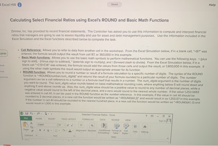 Solved Excel HW 6 Saved Help Calculating Select Financial | Chegg.com