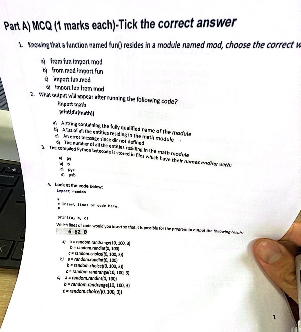 Solved Part A) ﻿MCQ (1 ﻿marks each)-Tick the correct | Chegg.com