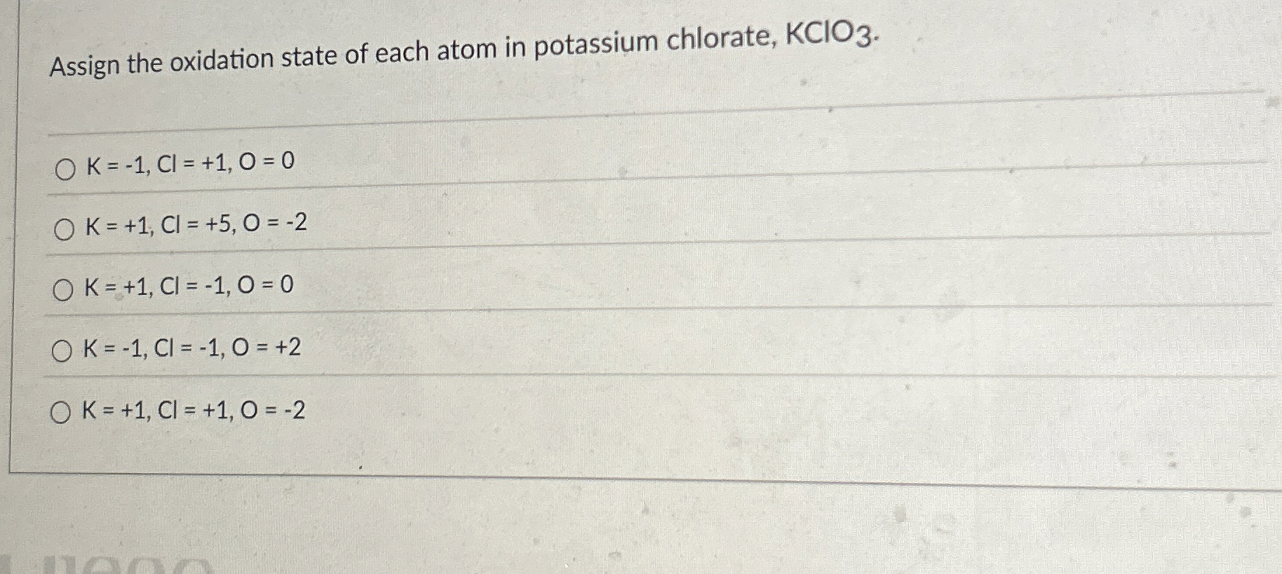 Solved Assign the oxidation state of each atom in potassium | Chegg.com