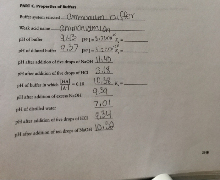 PART C. Properties of Buffers Buffer system selected | Chegg.com