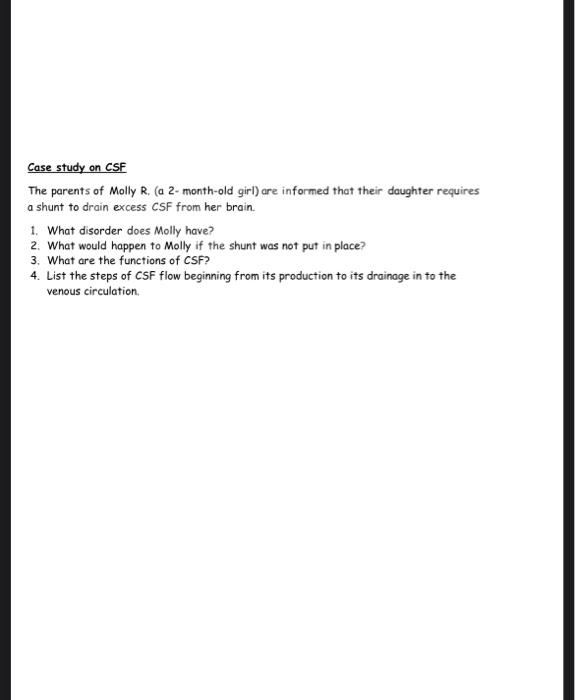 Solved Case study on CSF The parents of Molly R, (a | Chegg.com