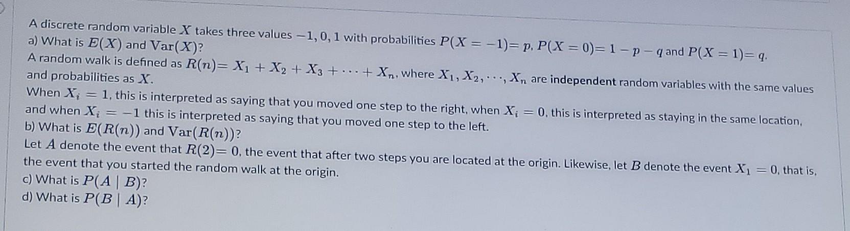 Solved A discrete random variable \\( X \\) takes three | Chegg.com