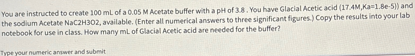 Solved You are instructed to create 100mL ﻿of a 0.05M | Chegg.com