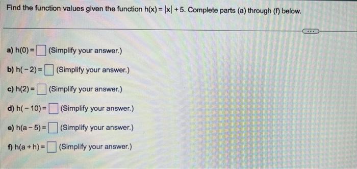 Solved Find the function values given the function | Chegg.com