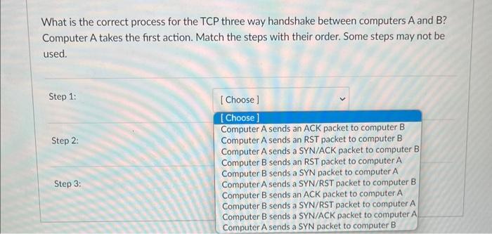Solved What is the correct process for the TCP three way | Chegg.com
