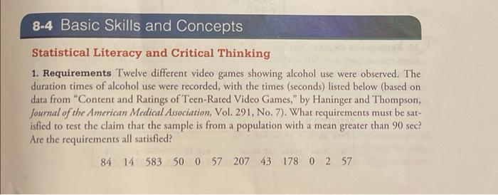 Solved 8-4 Basic Skills and Concepts Statistical Literacy | Chegg.com