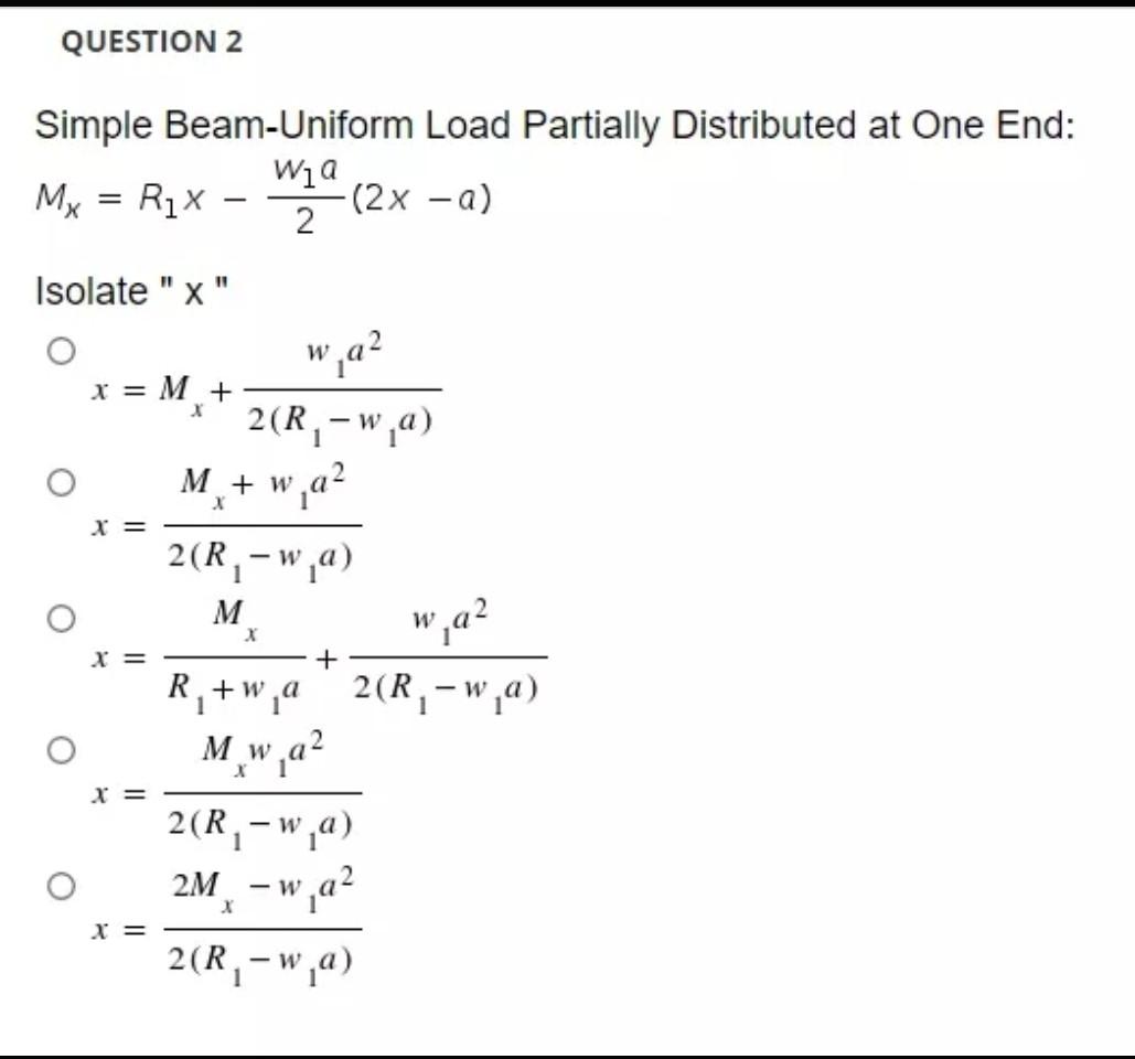 Solved QUESTION 2 Simple Beam-Uniform Load Partially | Chegg.com