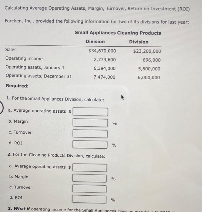 Solved Calculating Average Operating Assets, Margin, | Chegg.com