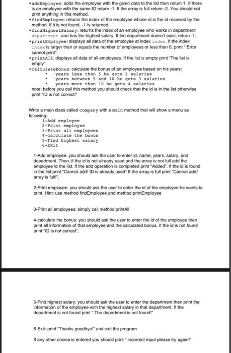 Solved .addEmployee: adds the employee with the given data | Chegg.com